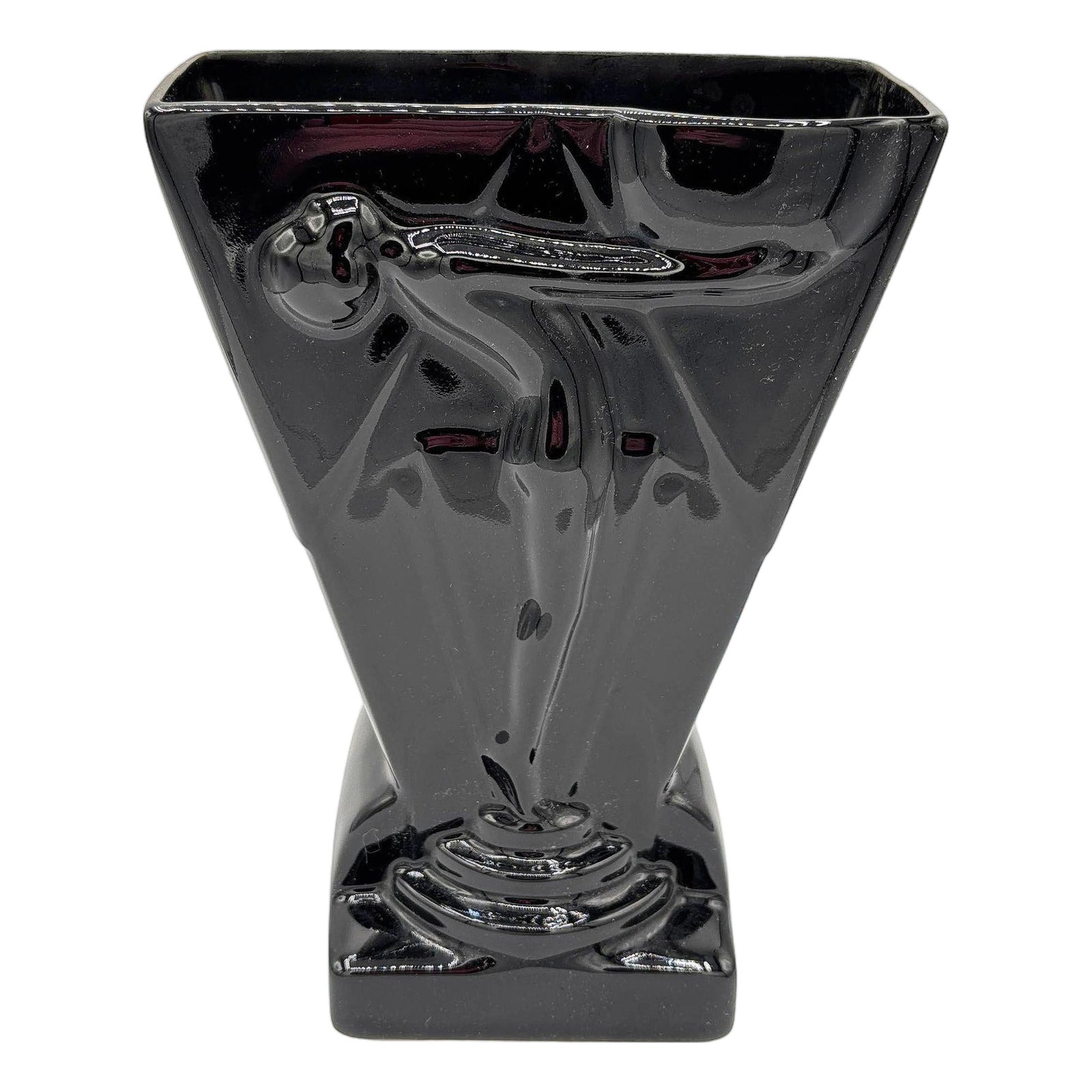 1985 Art Deco Black Pottery Vase Nude Figurine Sculpture Vase by ...