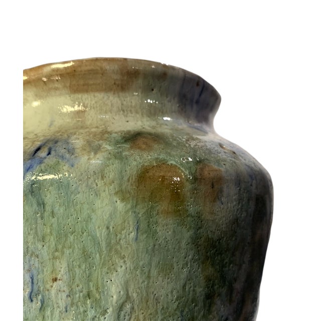 Vintage Studio Ceramic Vase With Celedon, Blue and White Lava Glaze ...