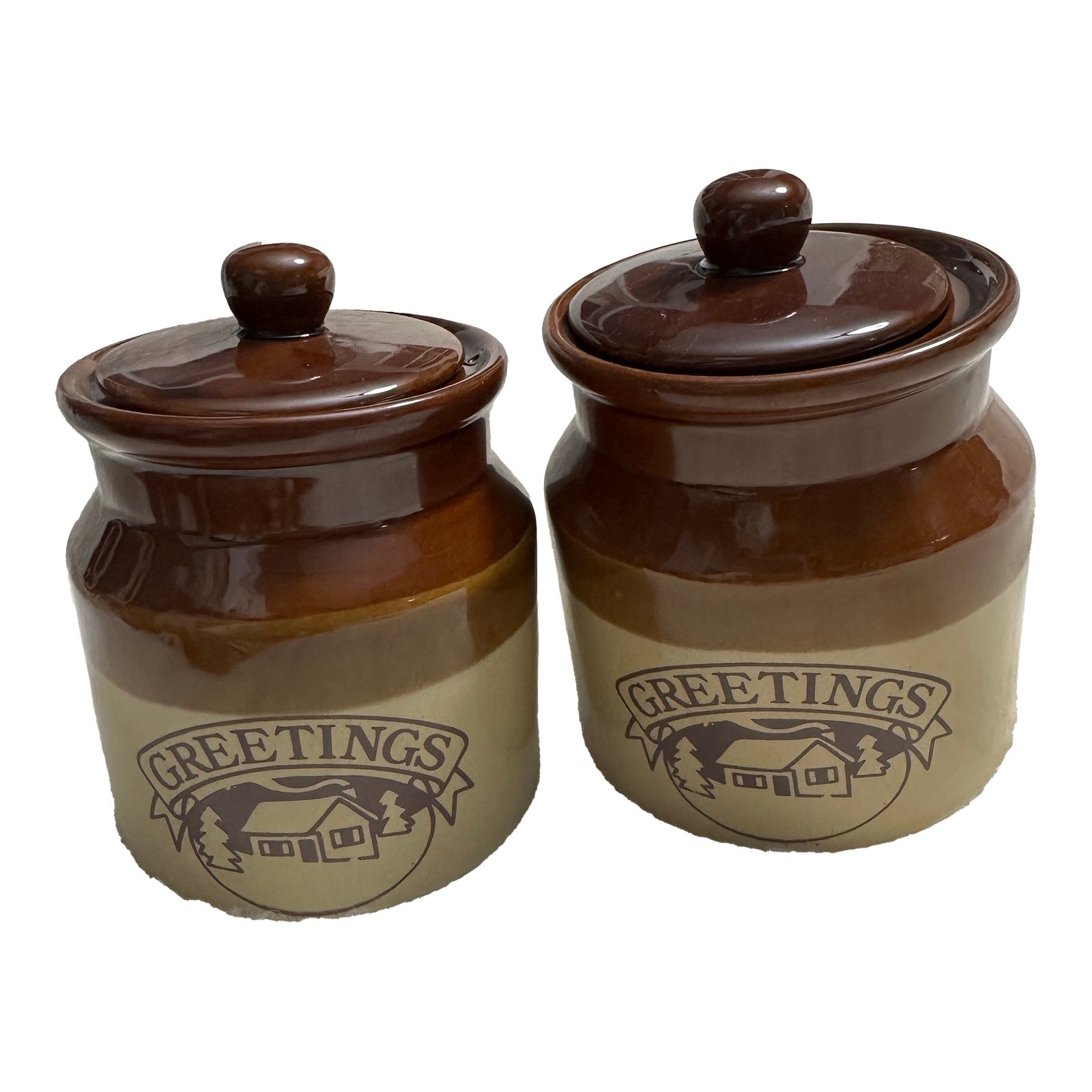 Vintage Matching Cheese, Crock Canisters- Set of 2 | Chairish
