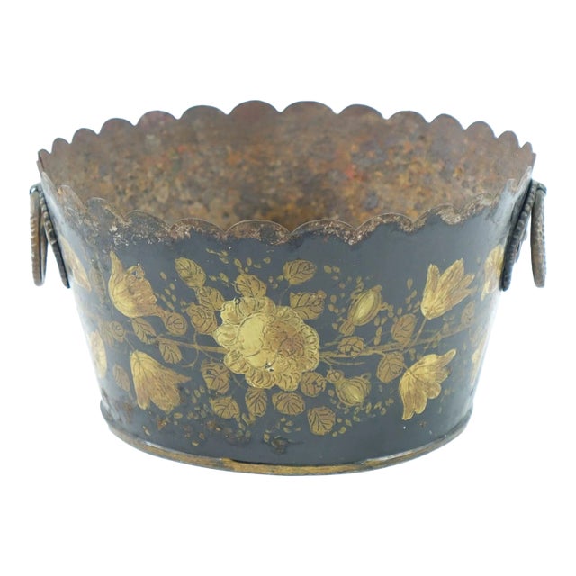 Antique British Hand Painted Metal Vase Holder | Chairish