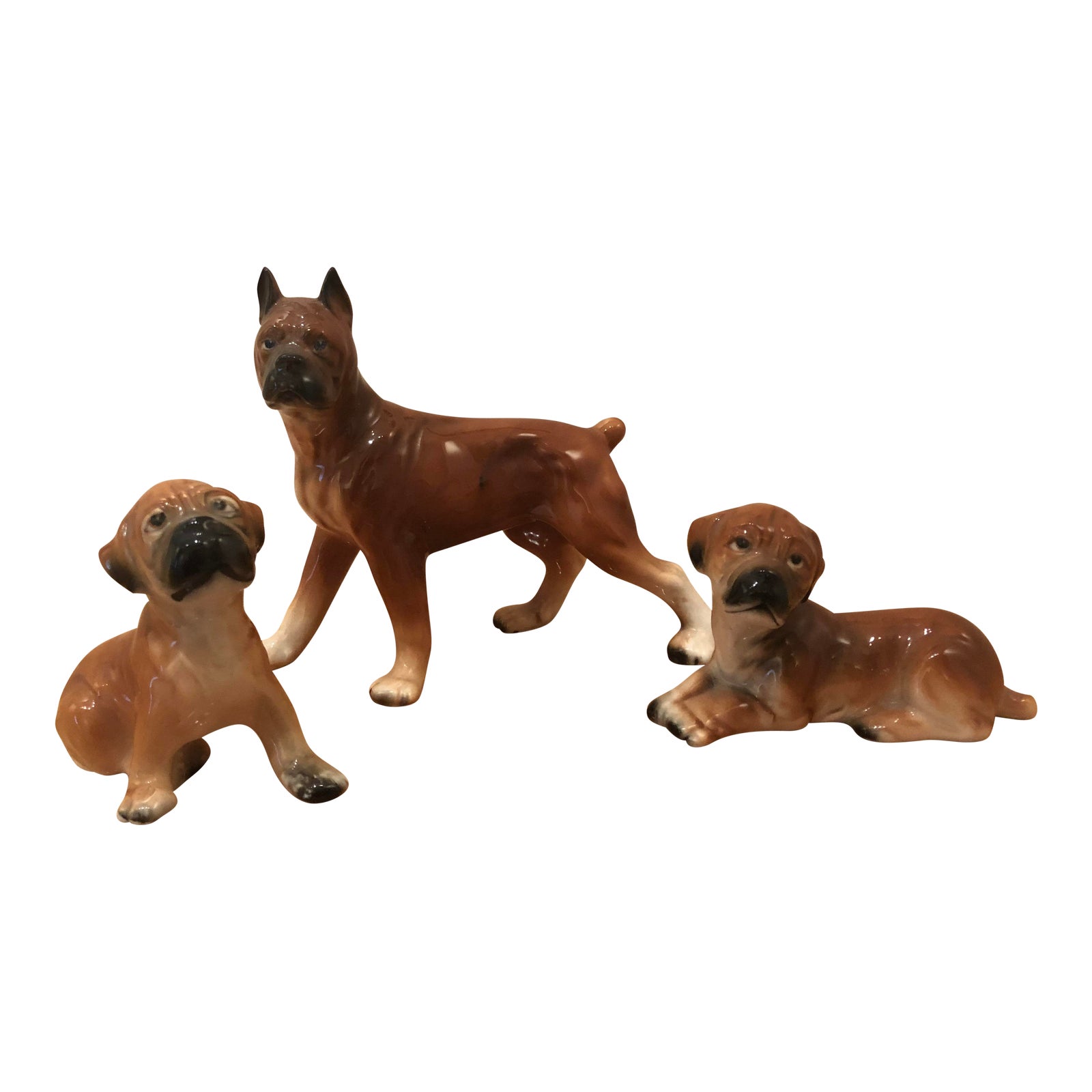 Vintage Boxer Dog Figurines - Set of 3 | Chairish