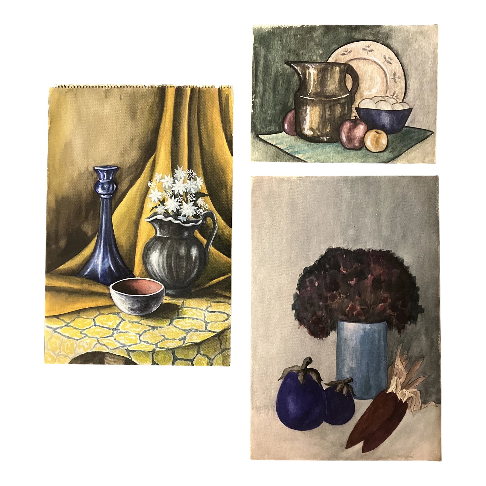 1970’s -3 Vintage Tabletop Still Life Watercolor Paintings -Set of 3 ...