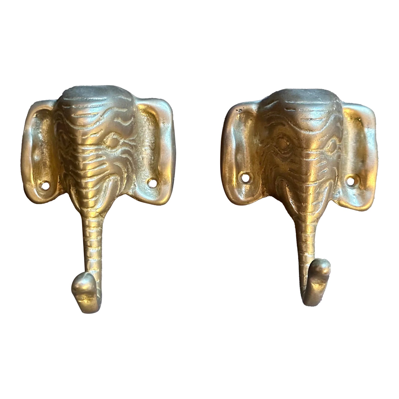 Mid 20th Century Pair of Mid Century Brass Elephant Wall Hooks | Chairish