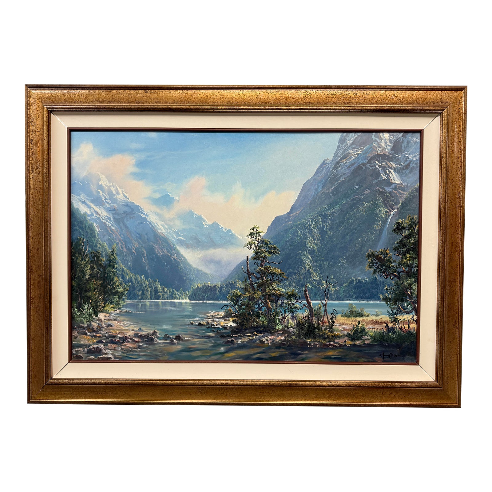 Ivan Clarke "Mountain Landscape With Lake" Original Oil Painting | Chairish