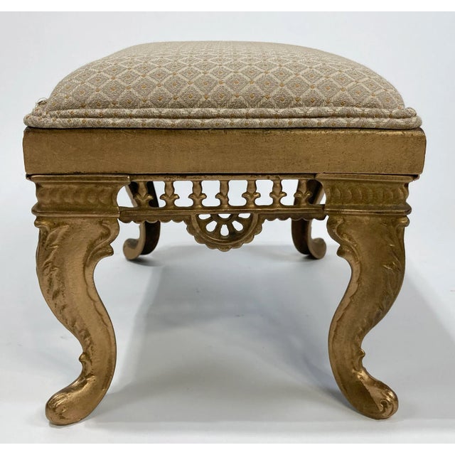 Vintage Upholstered Footstool With Cast Brass Base | Chairish