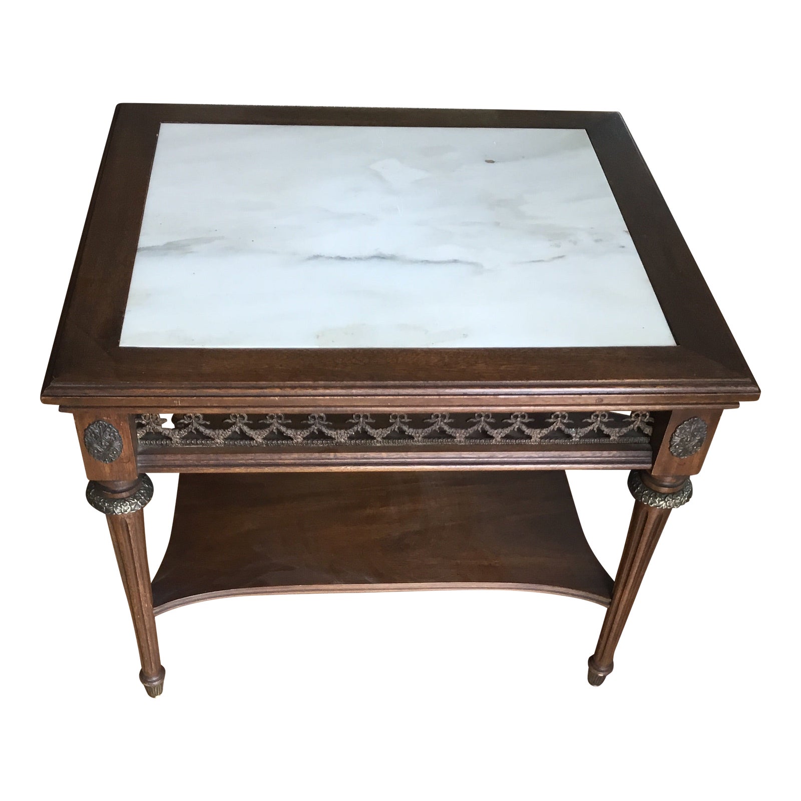 1960s Vintage Marble Top End Table With Brass Details | Chairish