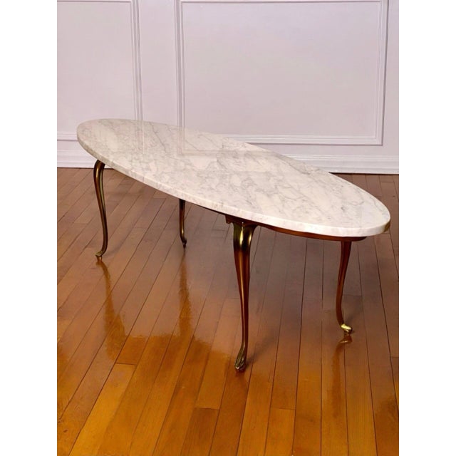 Mid 20th Century Italian Brass and Marble Oval Coffee Table | Chairish