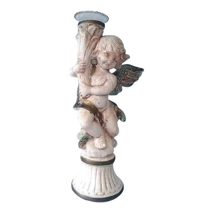 Vintage Mid-Century Italian Plaster/Chalkware Gilded Angel Candleholder ...