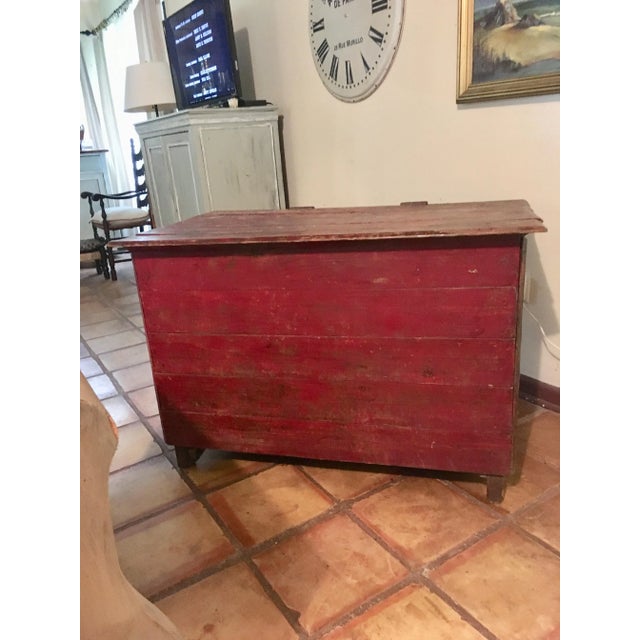 Rustic Red Paint Divided Storage Trunk | Chairish