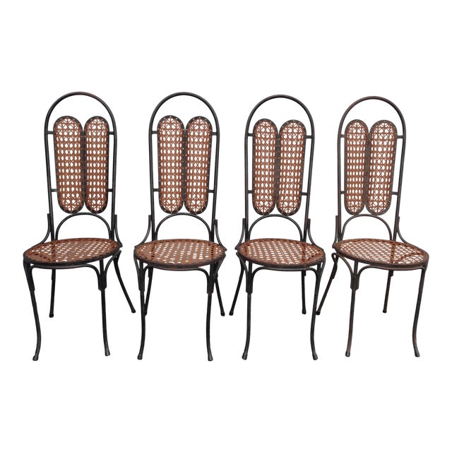 Mid Century Modern Black Wrought Iron Chairs with Fiberglass Cane Set of 4 Chairish