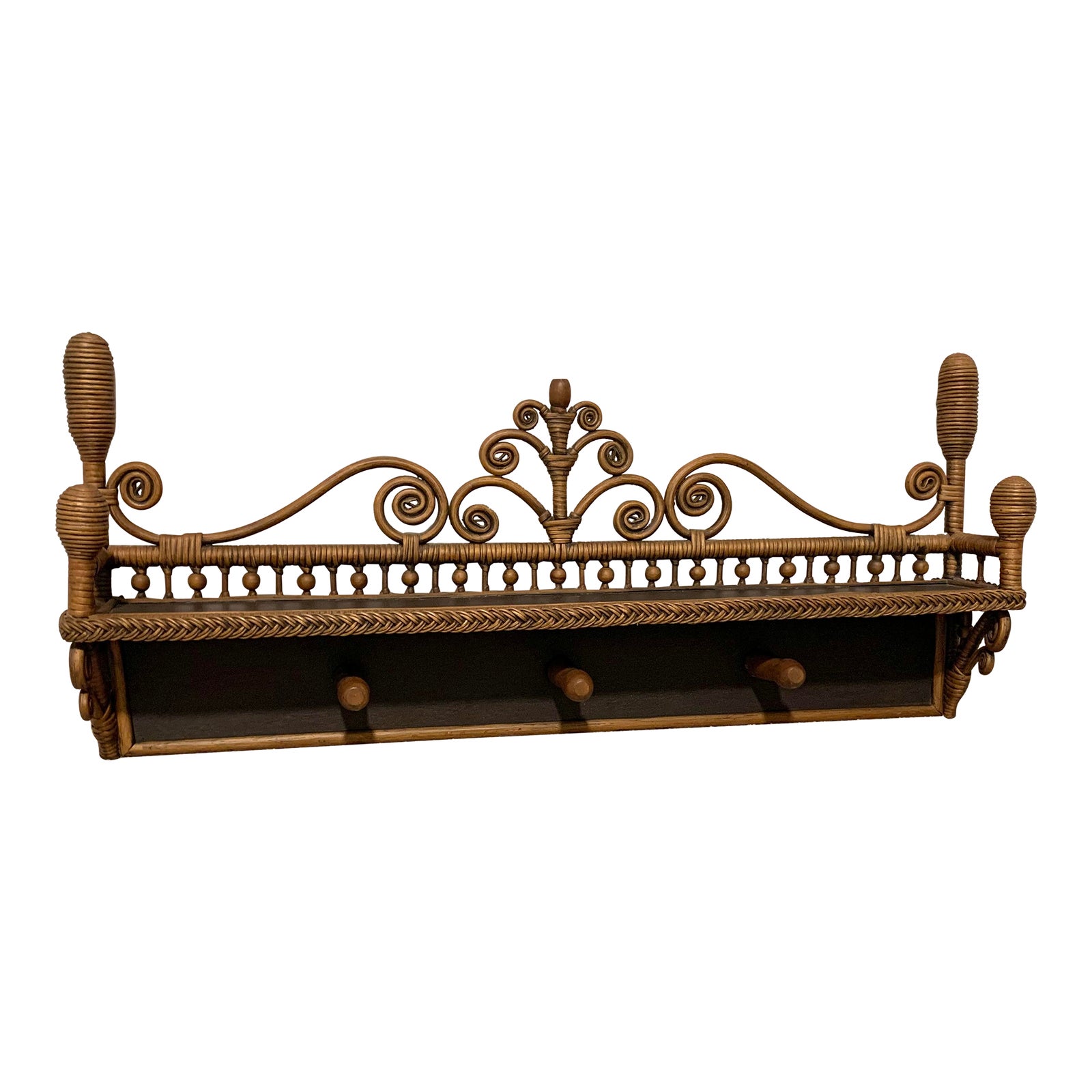 Vintage French Rattan Hat Rack With Shelf | Chairish