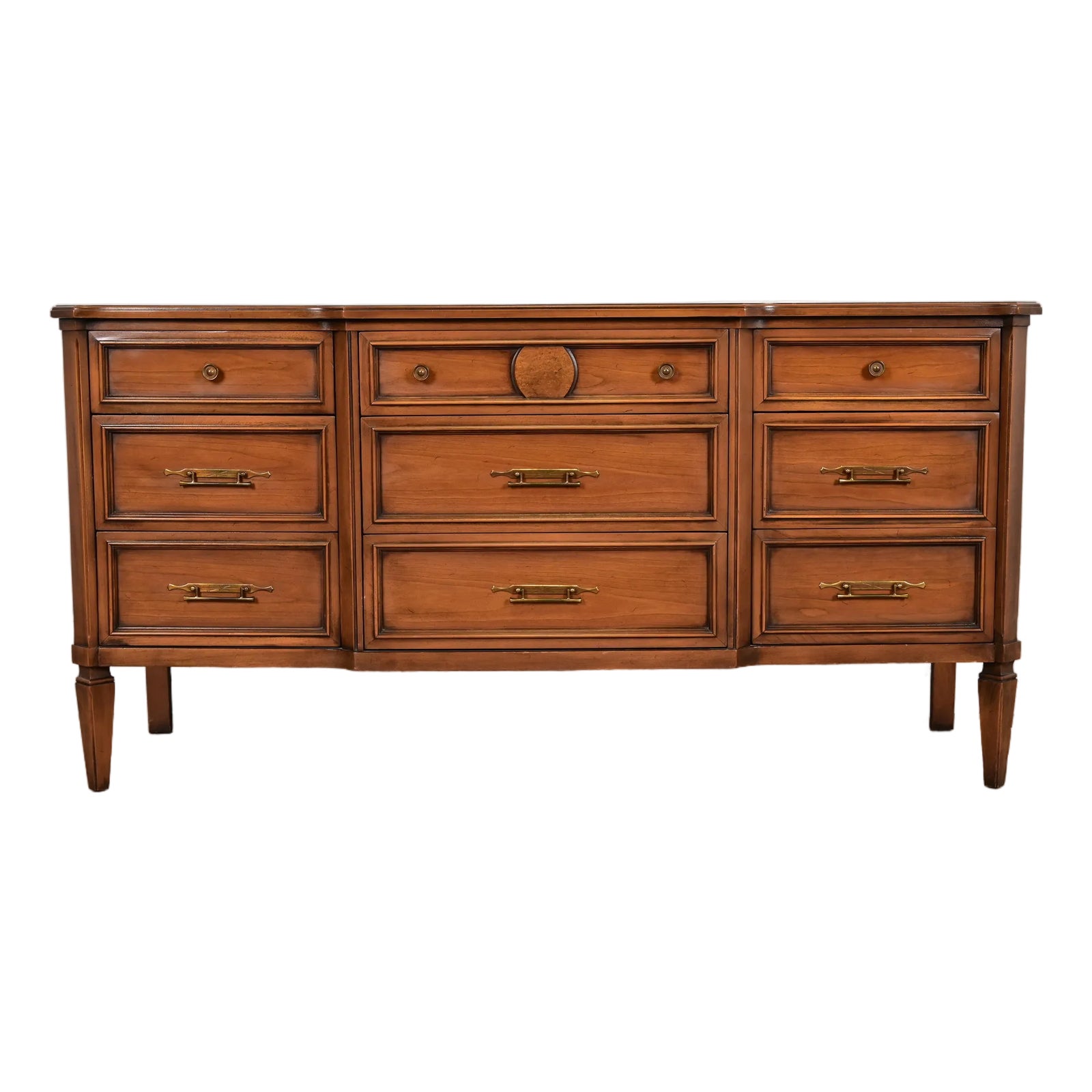 Kent Coffey French Regency Louis XVI Carved Cherry and Burl Wood Triple ...