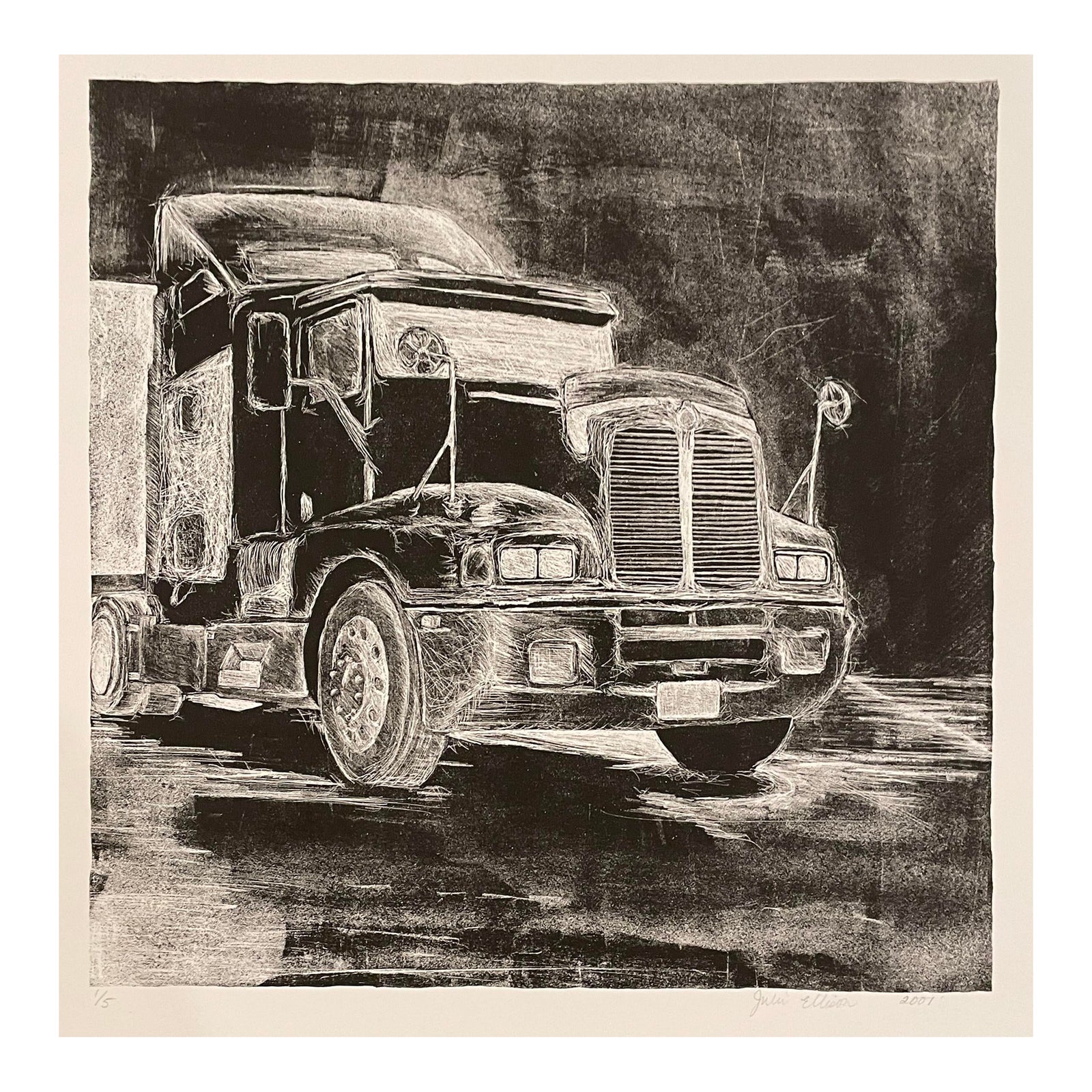 Julie Ellison Truck Linocut | Chairish