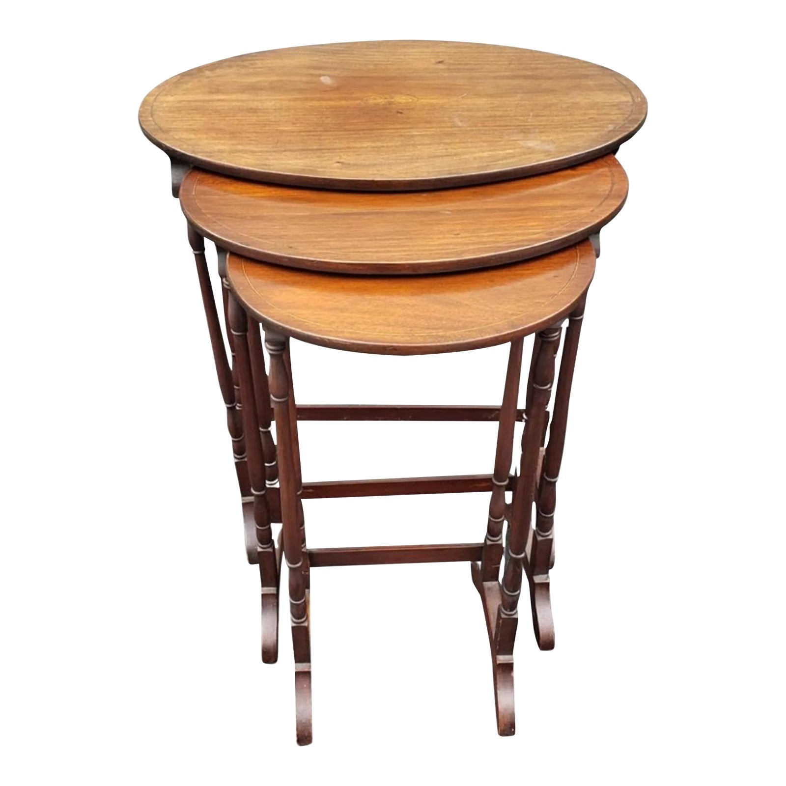 Mid-Century Inlaid Mahogany Faux Bamboo Nesting Tables | Chairish