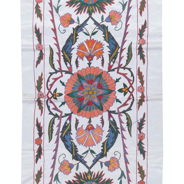 Hand Embroidered Silk Table Runner | Chairish