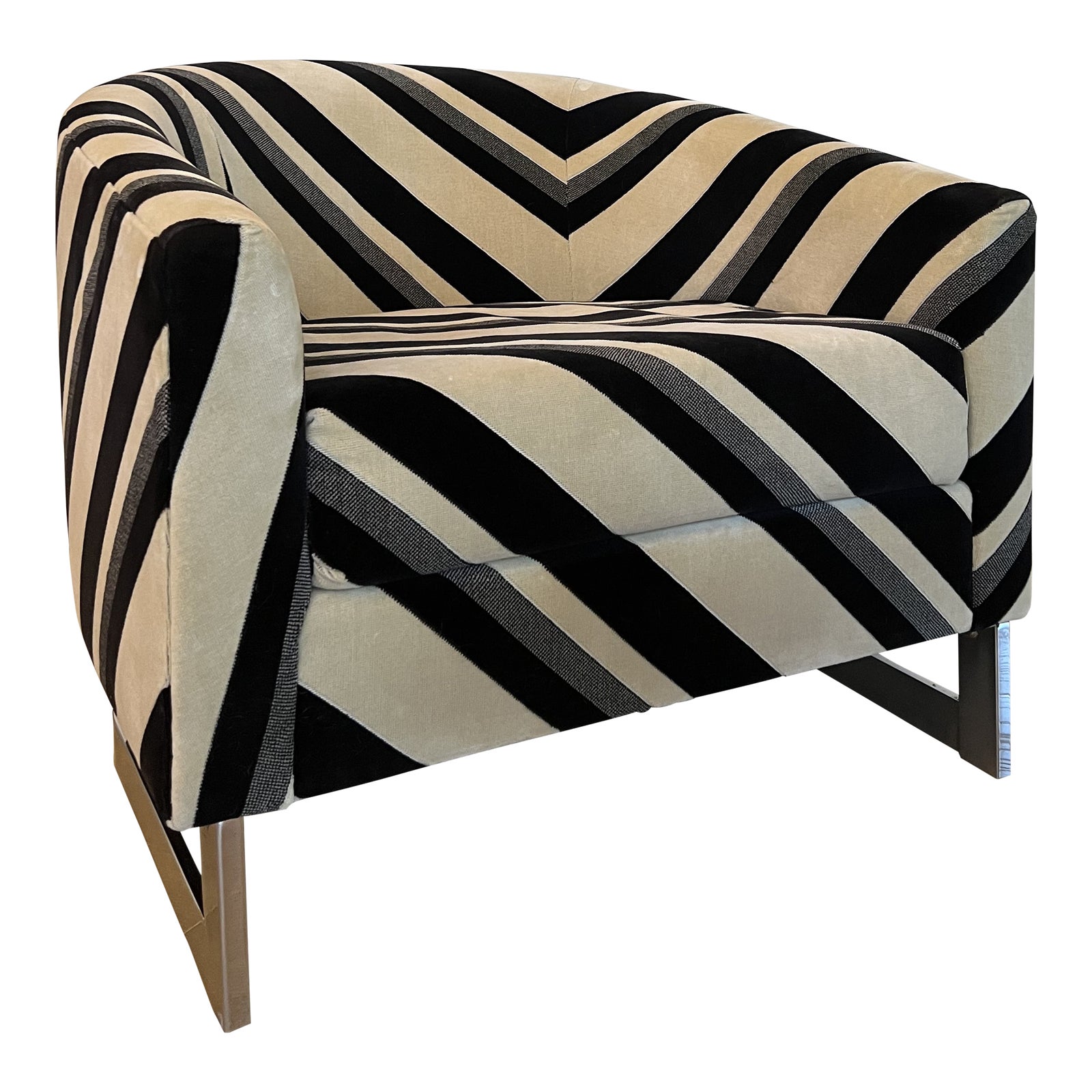 Vintage Barrel Back Chair Re-Upholstered in Kelly Wearstler for Lee Joffa Sereno Stripe Fabric ...