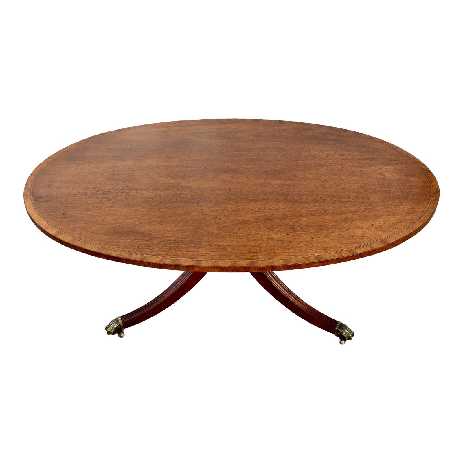 Vintage Council Inlaid Mahogany Oval Coffee Table W/Brass Capped Feet ...