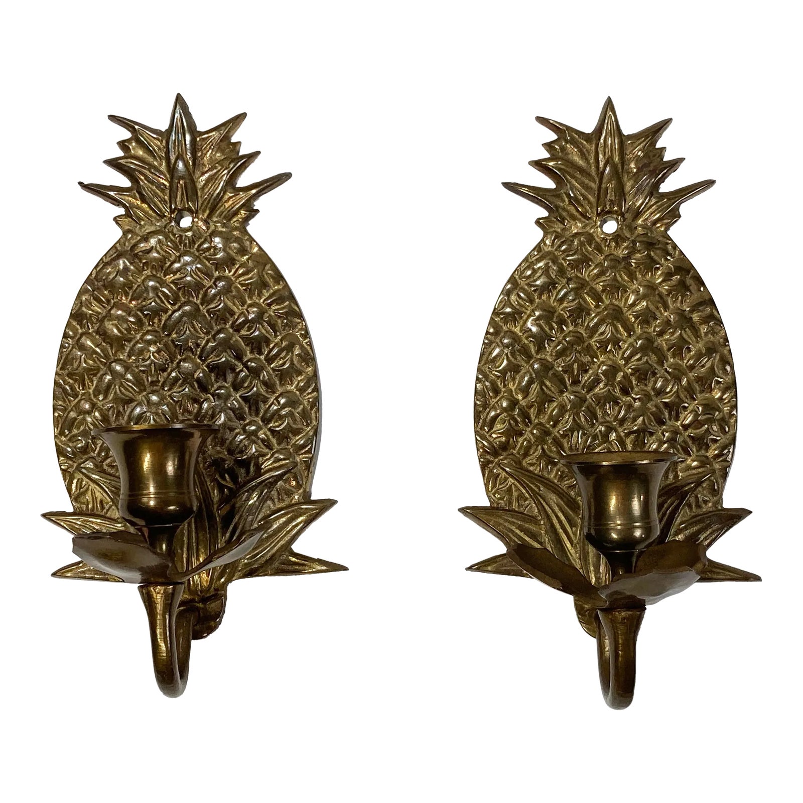 Vintage Brass Pineapple Motif Wall Candle Sconces, a Pair | Chairish