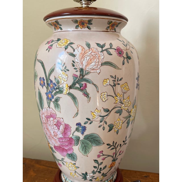 Vintage 1990s Pink Floral Table Lamps - a Pair | Chairish