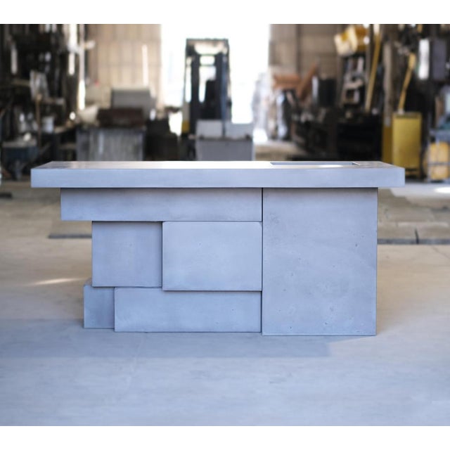 Mass Concrete and Oak Kitchen Island by Baka Studio | Chairish