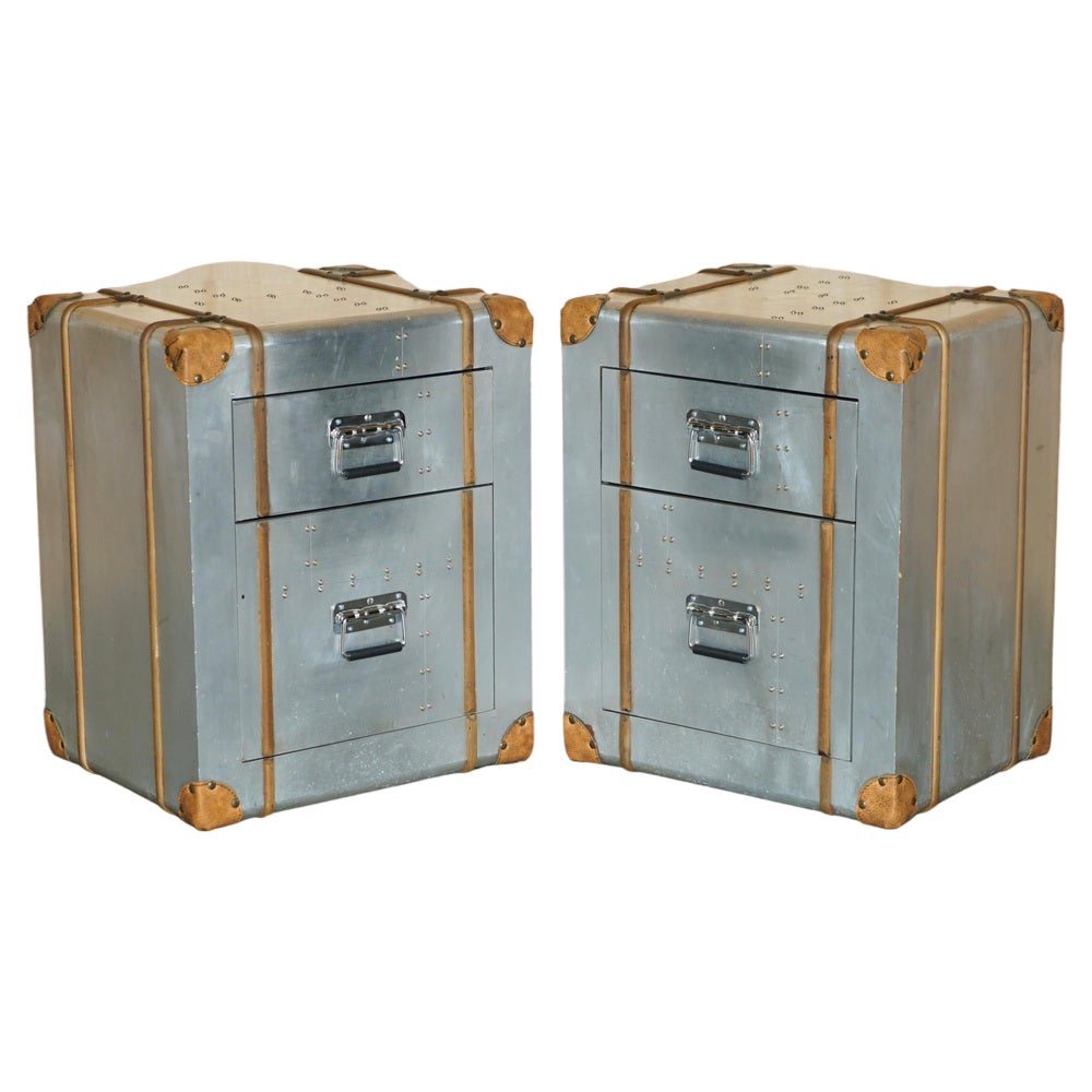 Globetrotter Aluminium & Brown Leather Side Tables from Timothy Oulton ...