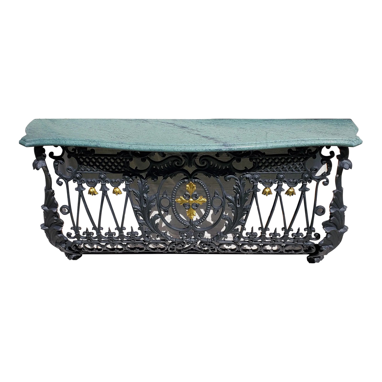 19th Century French Cast Iron Balcony Console Table With Marble Top ...