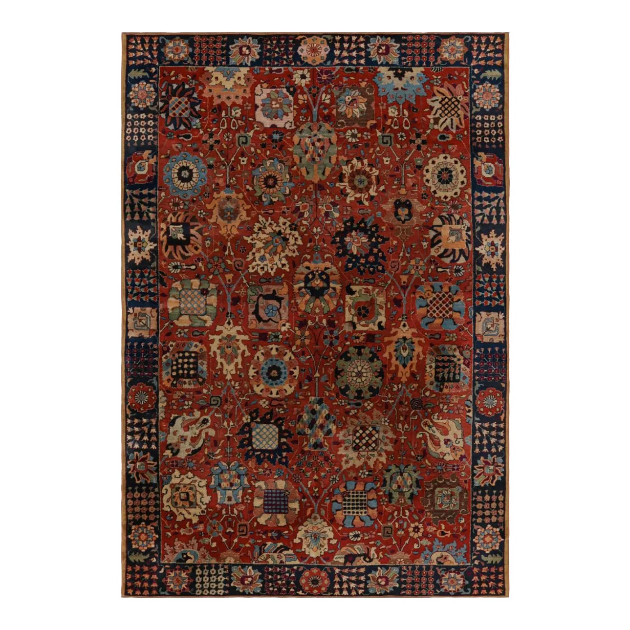 Antique Handmade Hooked Rug in Red With Floral Patterns | Chairish