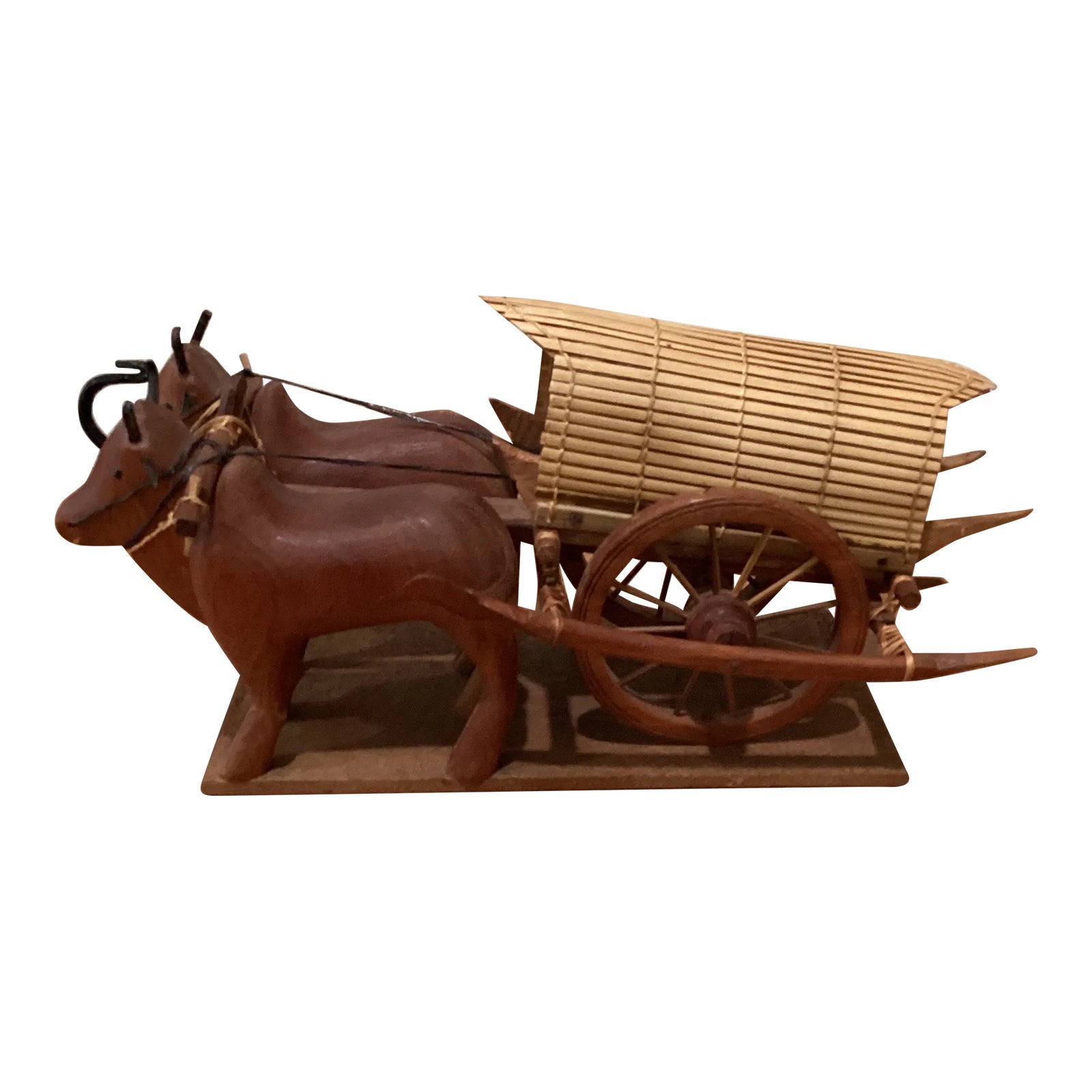 Late 19th Century Japanese Carved Wooden Ox Oxen Drawn Tumbril Cart ...