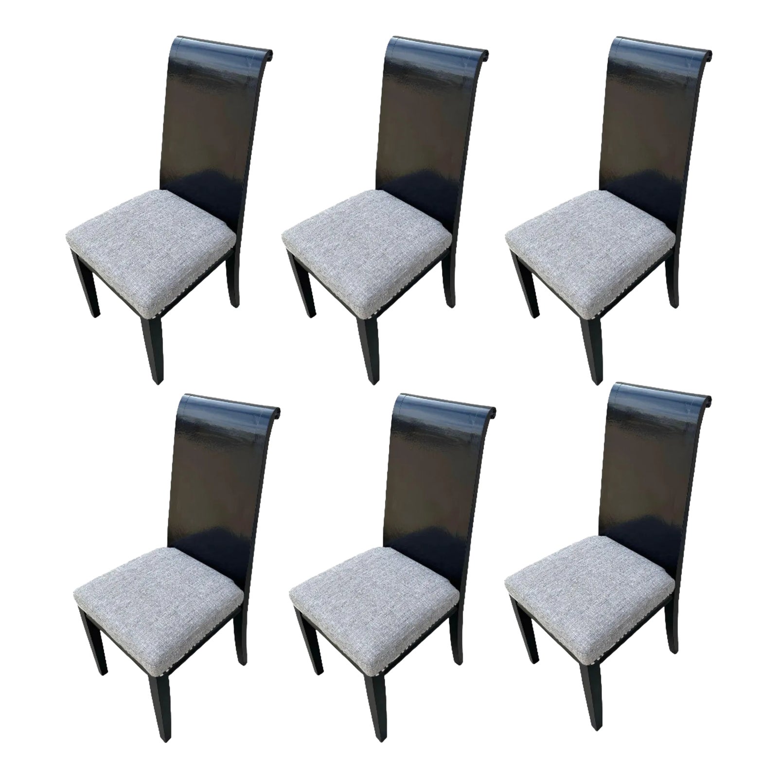 Set of 6 Scrolling Back Wooden Oak Dining Chairs by Four Hands | Chairish