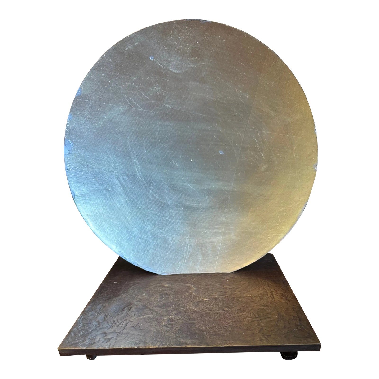 Vintage Bronze Plinth With Silver Leaf Reflecting Plate | Chairish