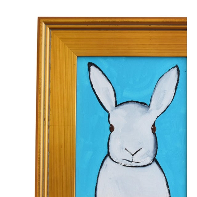 Folk Art Bunny Rabbit Hare Portrait Oil Painting Including the Antiqued ...