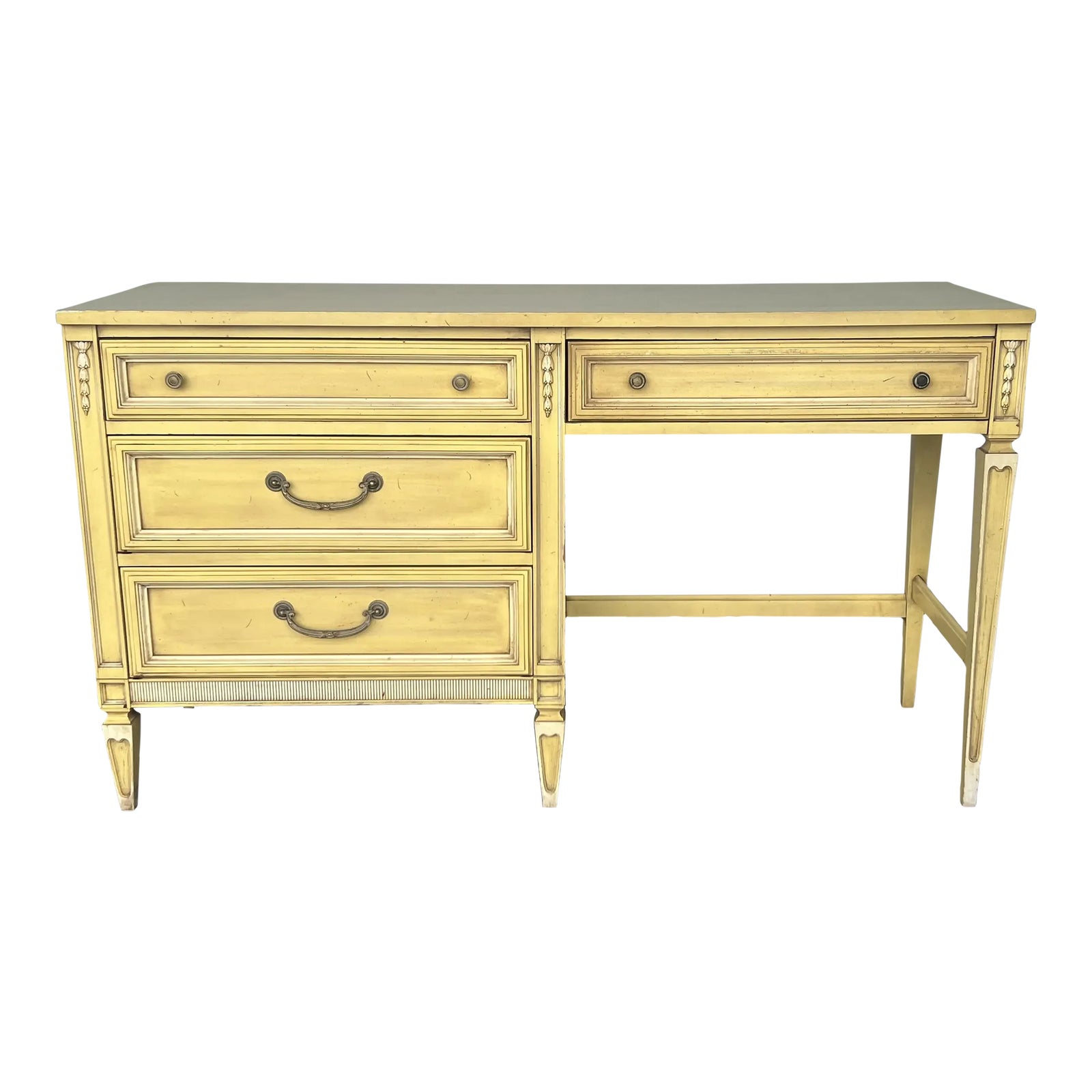 Mid-Century Canary Yellow Desk of Four Drawers | Chairish