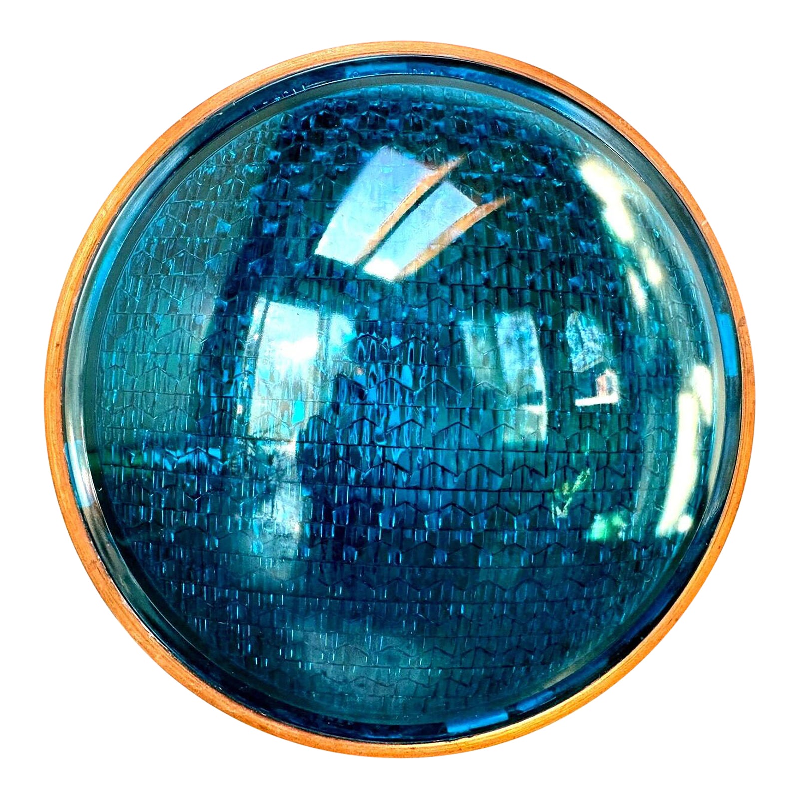 Copper & Blue Glass Vintage Traffic Signal Lamp | Chairish