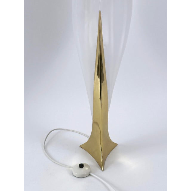 Modernist Acrylic and Brass Table Lamp by Maison Rougier, 1970s | Chairish