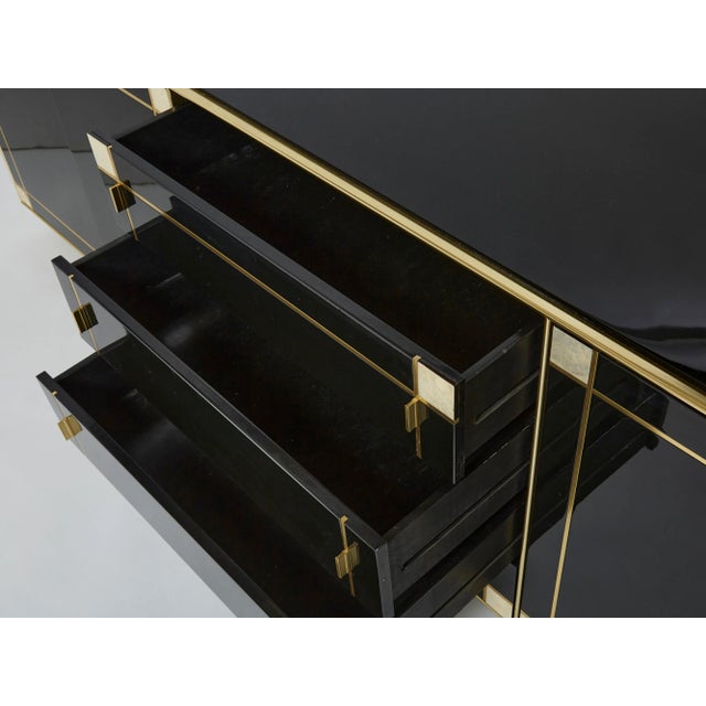 Pierre Cardin Sideboard Brass Black Lacquered Shell Inlays 1980s | Chairish