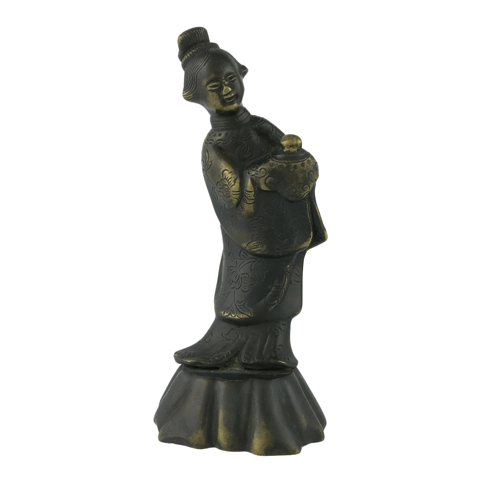 19th Century Vintage Chinese Bronze Woman Figurine | Chairish