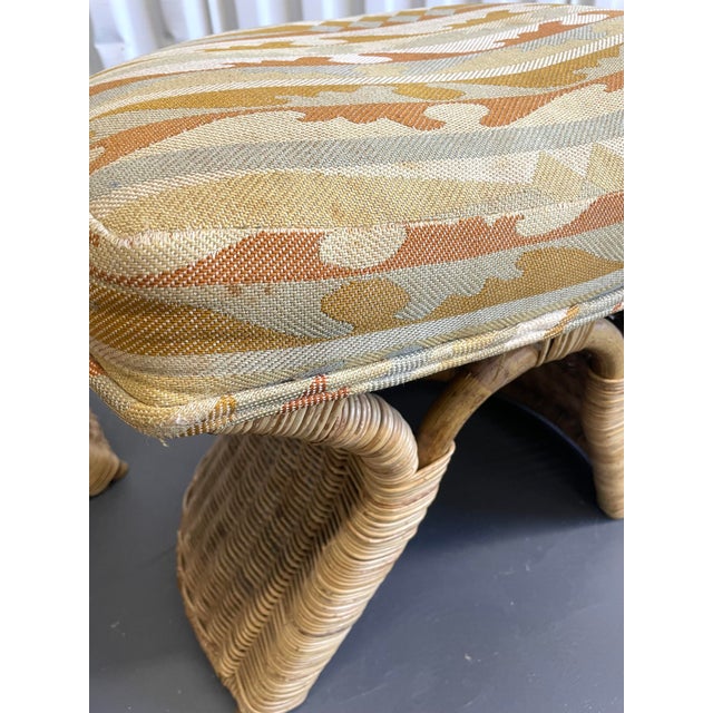 1970s Vintage Upholstered Rattan Ottomans- a Pair | Chairish
