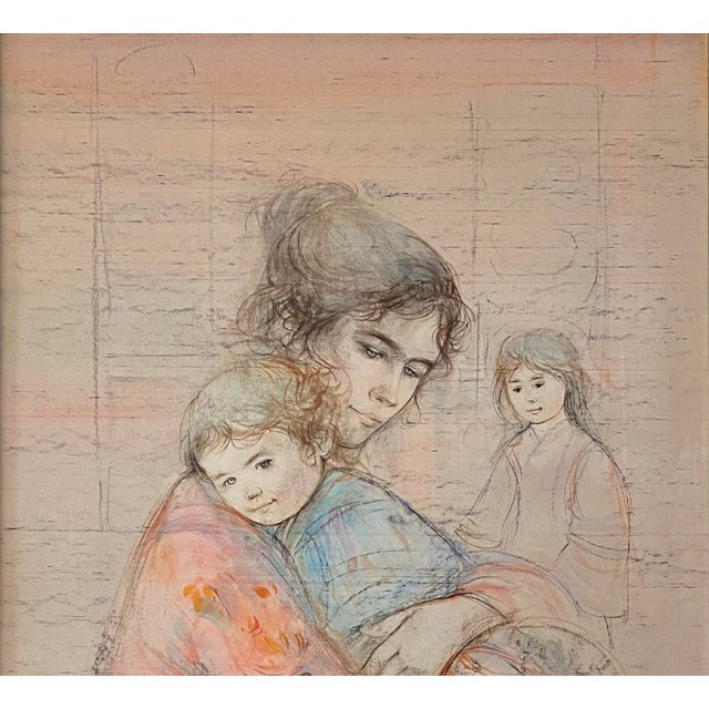 Edna Hibel Color Lithograph and Oil Embellished, Mother and Children ...