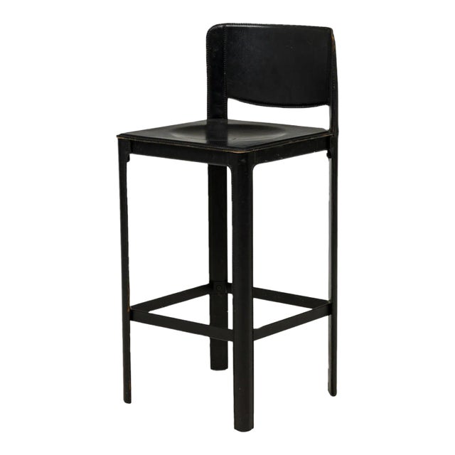 Meteo Grassi Contemporary Italian Black Leather and Wood Bar Stool ...