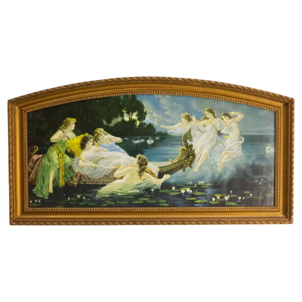 H Clementz, Boat of Nymphs, Late 19th Century, Chromolithograph, Framed ...