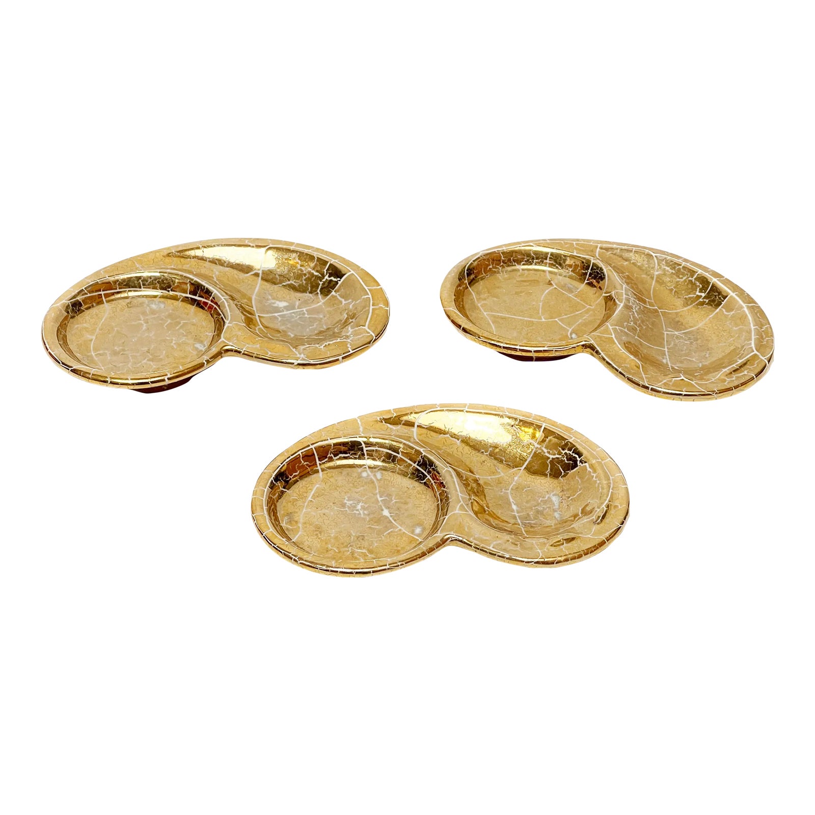 Mid Century Glamorous Hand Made 22 Kt Gold Ash Trays - 3 Pieces | Chairish