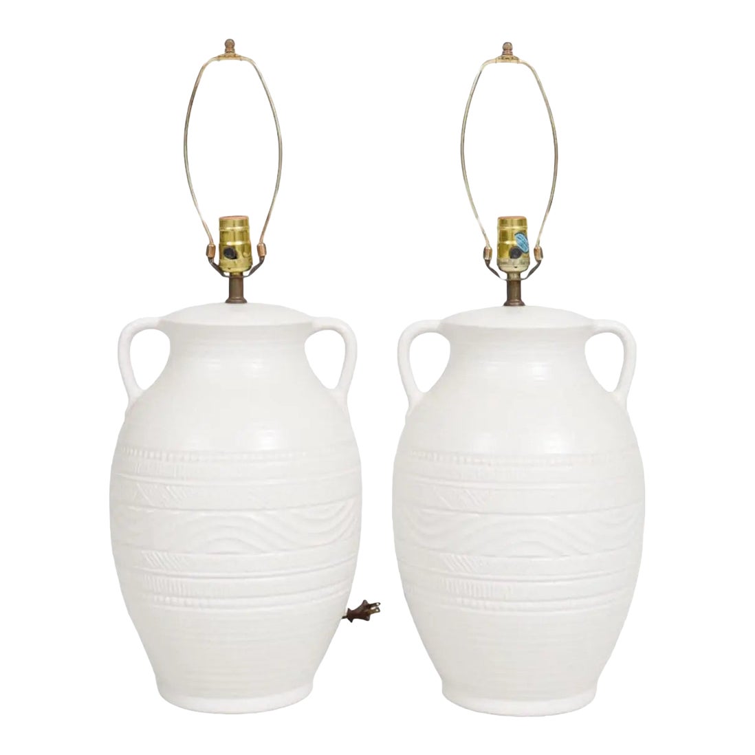 White Ceramic Amphora Table Lamps – A Pair, Late 20th Century | Chairish