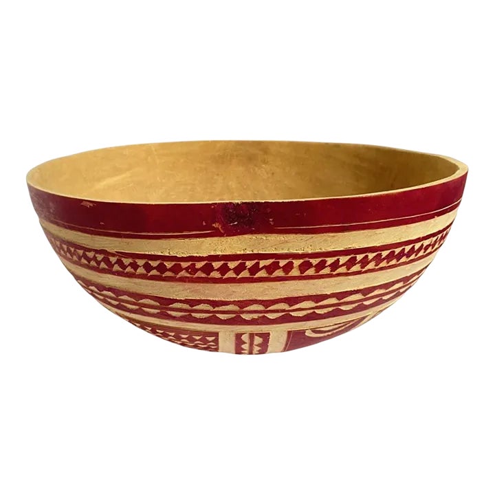 Vintage African Red Tribal Calabash Gourd Bowl | Chairish