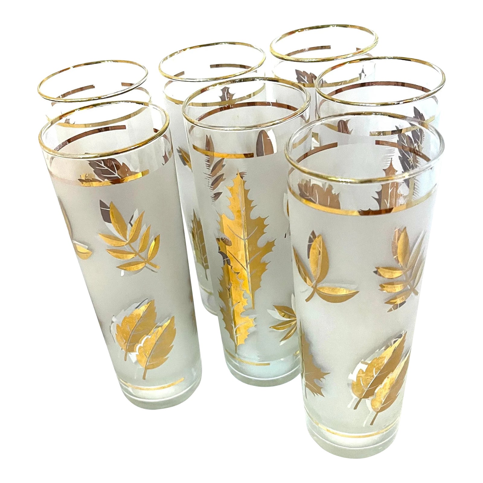 Mid Century Gold Cocktail Glass Highball Glasses- Set of 7 | Chairish