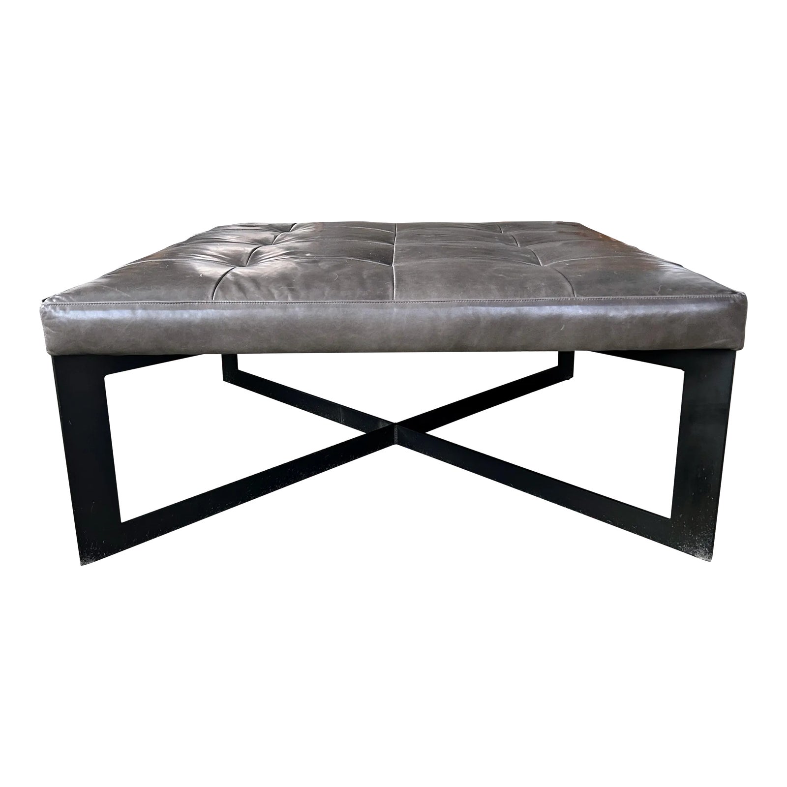 Lee Industries Leather Lagoon Smoke Bench Cocktail Ottoman | Chairish