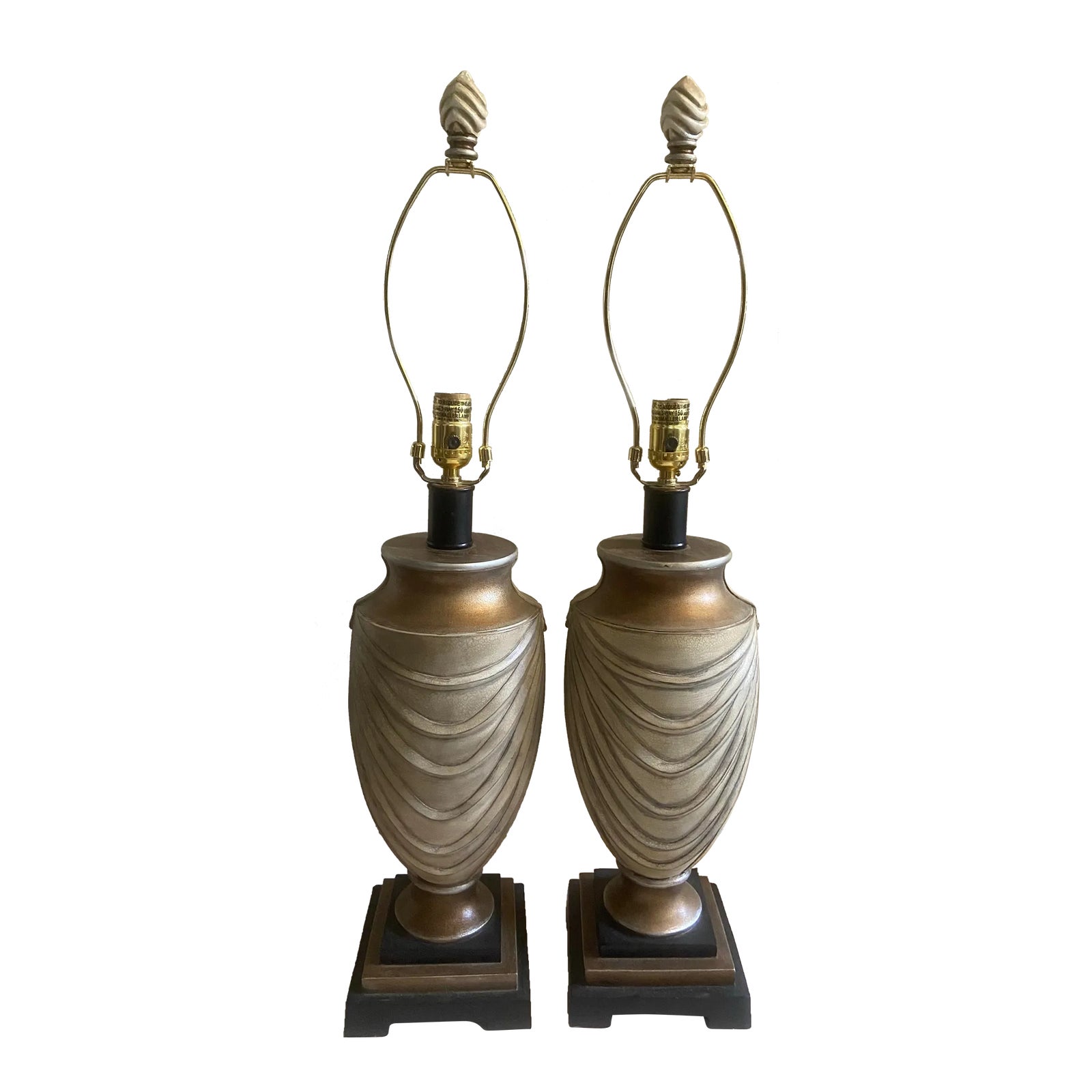 Hollywood Regency Drape Style Wooden Lamps - Pair | Chairish
