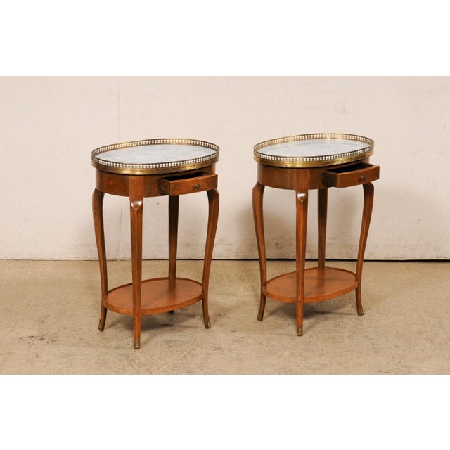 Mid 20th Century French Pair Oval Side Tables W/Marble & Brass Gallery ...