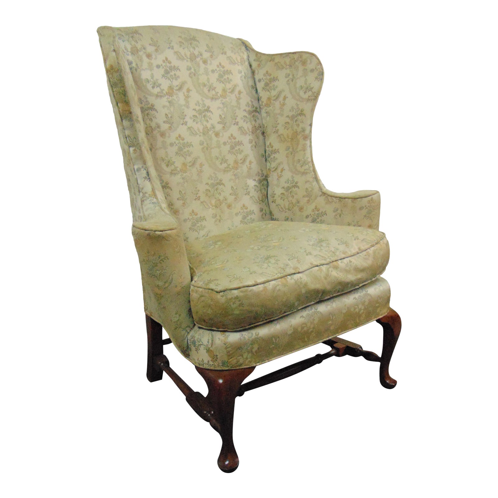 Benchmade Queen Anne Walnut Wing Chair | Chairish