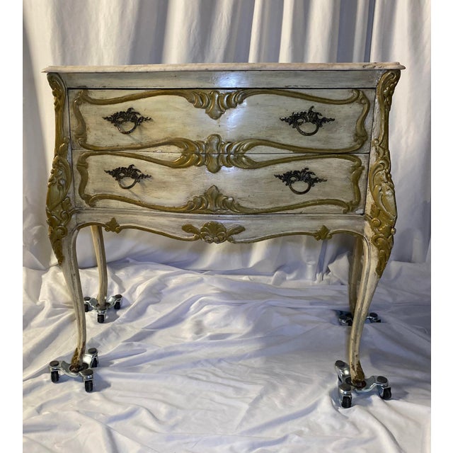 French Style Marble Top Painted Bombe Commode | Chairish