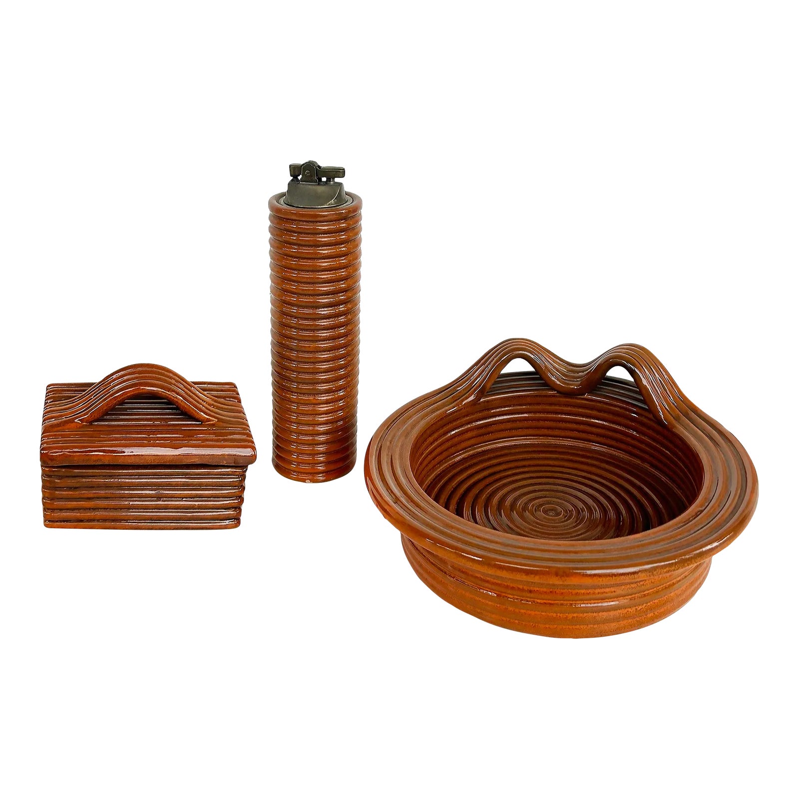 Mid-Century Raymor Glazed Ceramic Smoking Set Italy, Box, Lighter and ...